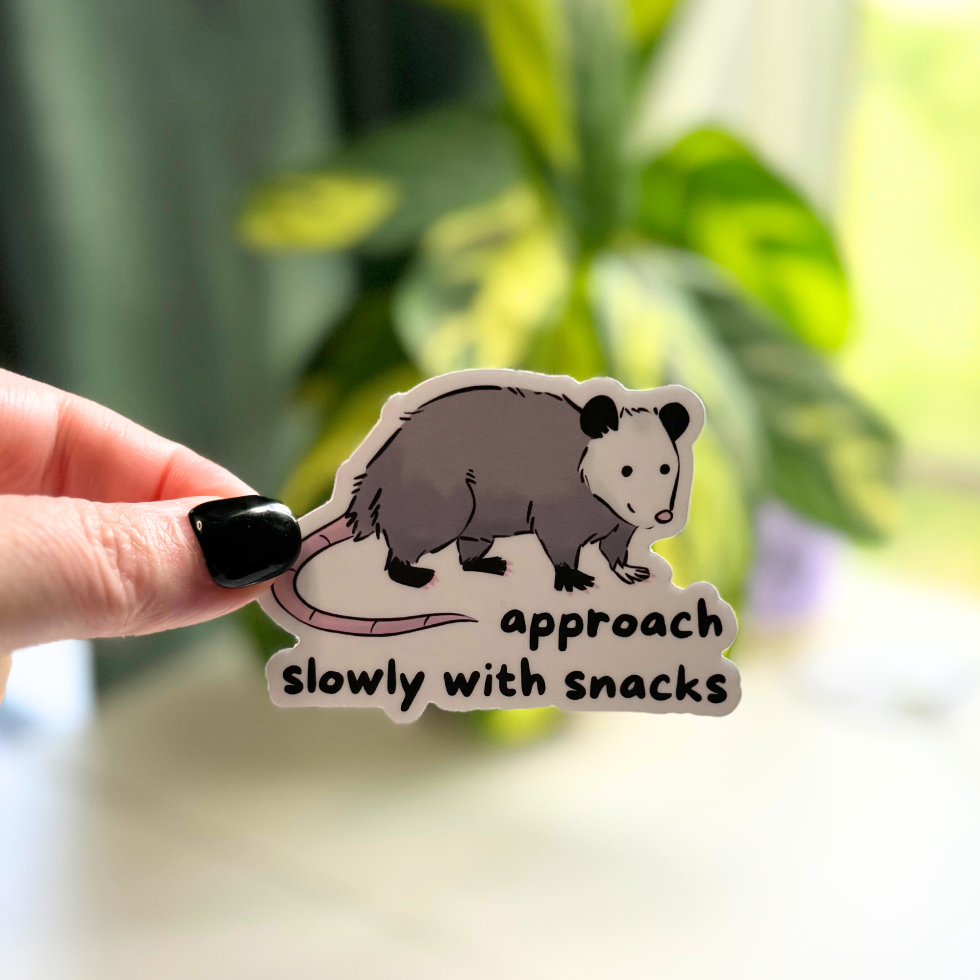 Approach Slowly With Snacks Opossum Sticker – Corporate Snark
