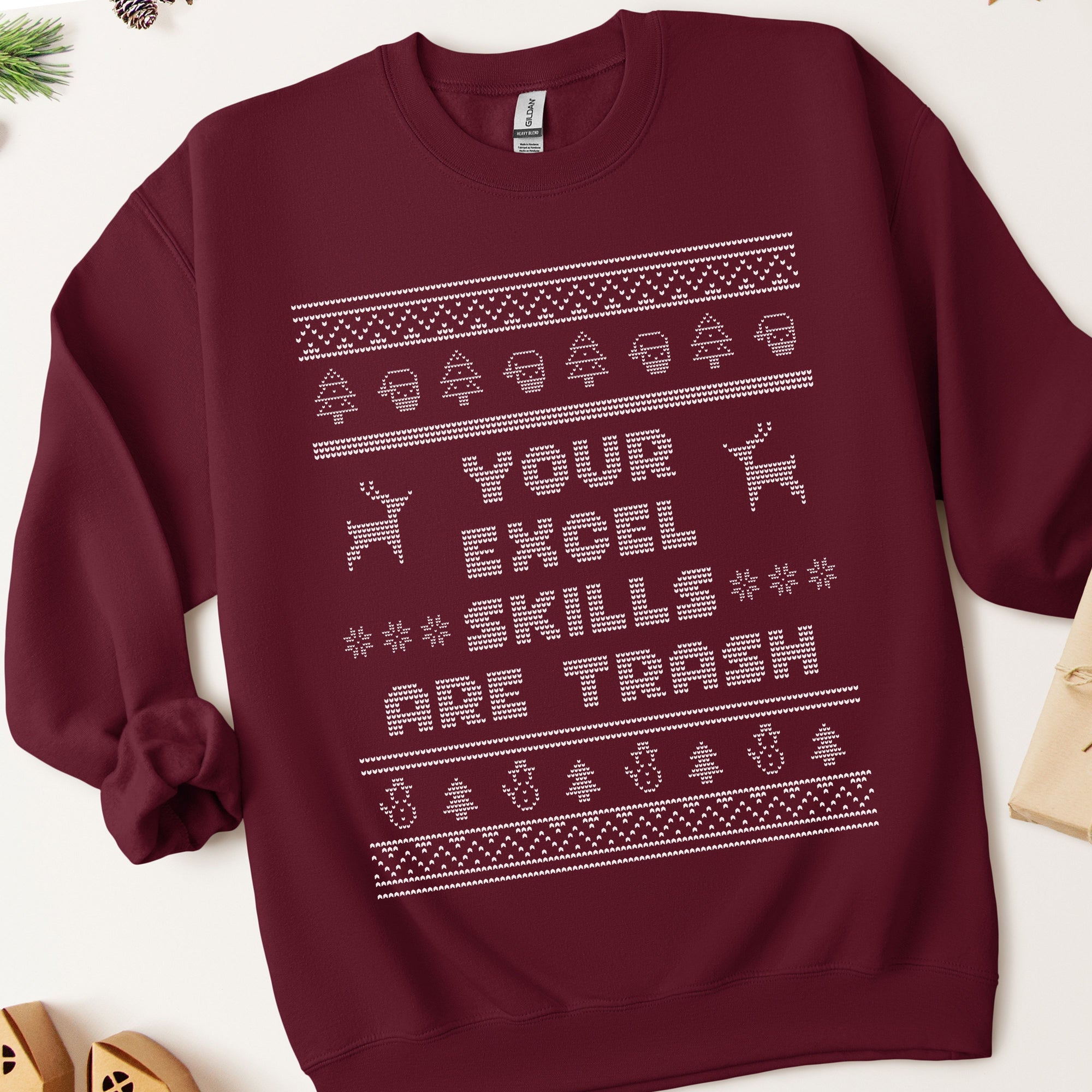Ugly Christmas Your Excel Skills Are Trash Sweatshirt – Corporate Snark